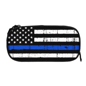 gesey-r4t american blue line usa police stars flag pattern pen pencil case bag big capacity multifunction storage pouch organizer with zipper office university for girls boy