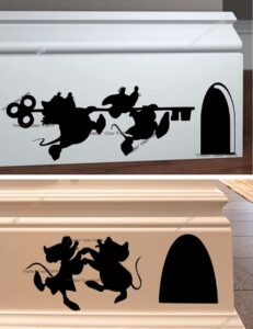 fnkbiz jaq and gus wall decal mouse hole baseboard sticker mouse hole wall decal 7 x 3 | black | set of 02 decals