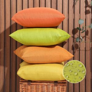 wemeon outdoor waterproof pillow covers18x18in set of 4, solid color pillows decorative square patio furniture pillows for couch patio balcony tent garden(orange/yellow)