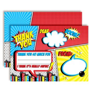 comic book super hero birthday thank you notes, ten 4" x 5.5" fill in the blank cards with 10 white envelopes by amandacreation