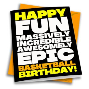 play strong basketball happy fun epic birthday card 1-pack (5x7) incredible sports birthday cards greeting cards awesome for basketball players, coaches and fans birthdays, gifts and parties!