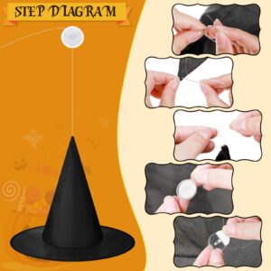 SATINIOR Witch Hat Halloween Costume Witch Hat Hanging Witch Hat with Hanging Rope Accessory and Transparent Seamless Hooks (Classic,12 Pcs)