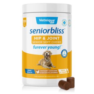 vetnique seniorbliss senior dog joint supplement with glucosamine and chondroitin for dogs joint support and healthy cartilage development - for small & large breeds (hip & joint chew, 120ct)