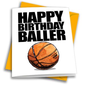 play strong basketball happy birthday baller 1-pack (5x7in) birthday greeting cards awesome for basketball players, coaches, fans, cards and gifts