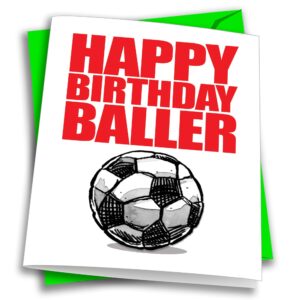 play strong soccer happy birthday baller birthday card 1-pack (5x7) illustrated sports birthday cards greeting cards awesome for soccer players, coaches and fans birthdays, gifts and parties!