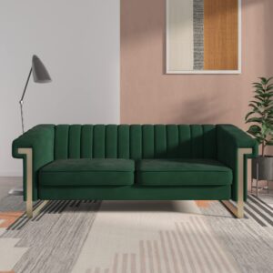 mgh modern velvet sofa,channel tufted velvet sofa couch with stainless steel base and comfortable cushion,83.86“ lx 30.71“ wx 30.51“ h (green)