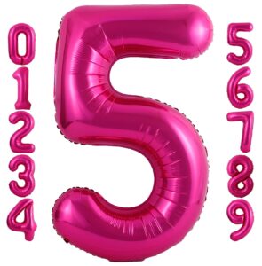 40 inch hot pink number 5 balloon large size jumbo digit mylar foil helium bright pink balloons for birthday party celebration decorations graduations anniversary baby shower photo shoot