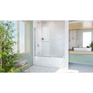 DreamLine Aqua-Q Swing 34 in. W x 58 in. H Frameless Tub Door in Brushed Nickel