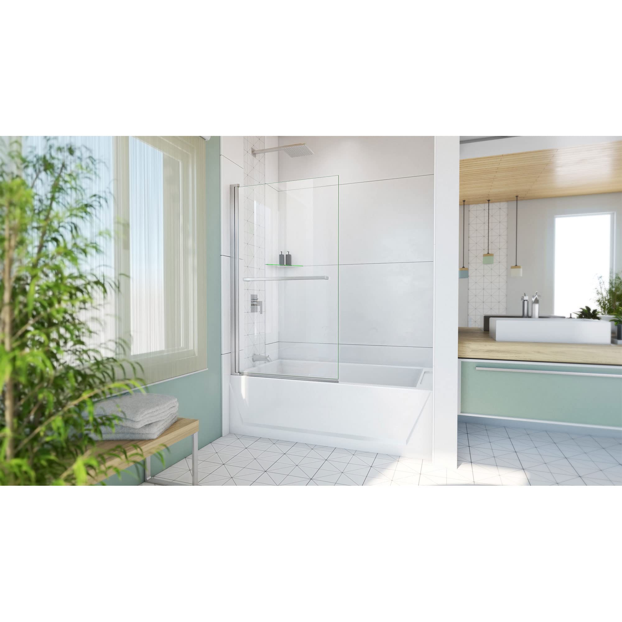 DreamLine Aqua-Q Swing 34 in. W x 58 in. H Frameless Tub Door in Brushed Nickel