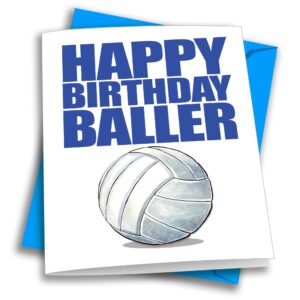 play strong volleyball happy birthday baller birthday card 1-pack (5x7) illustrated sports birthday cards greeting cards awesome for volleyball players, coaches and fans birthdays, gifts and parties!