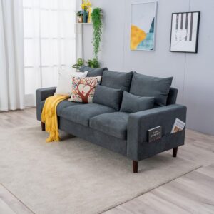 luckycloud modern couch sofa 3-seater upholstered fabric sofa for small living room, dorm, small spaces (grey)