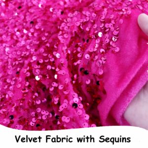 Hot Pink Sequin Fabric by The Yard Stretch Velvet Fabric Fuchsia Upholstery Fabric Velvet Linen Sequins for Crafts Sparkle Material Dress Fabric Sequin Cloth Sewing Fabric for Christmas Prom Costumes