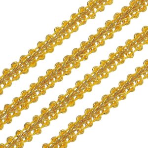 fingerinspire 14 yards metallic braid lace trim, flower pattern gold centipede lace ribbon decorated gimp trim for wedding bridal, costume or jewelry, crafts and sewing 1/4 inch(8mm) x1.3mm