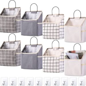 8 packs wall hanging storage and 10 pieces sticky hooks waterproof over the door closet storage hanging caddy bag hanging closet organizer linen cotton bag for bedroom bathroom kitchen (cute color)