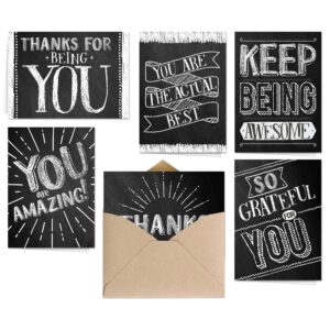 chalkboard appreciation card set / 24 thank you greeting cards / 6 retro chalkboard note card designs / 3 1/2" x 4 7/8" blank cards with kraft envelopes