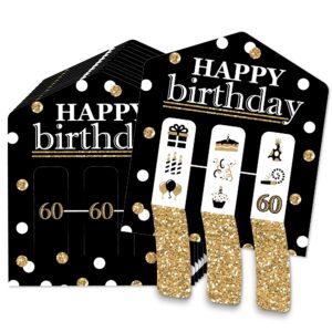 big dot of happiness adult 60th birthday - gold - birthday party game pickle cards - pull tabs 3-in-a-row - set of 12