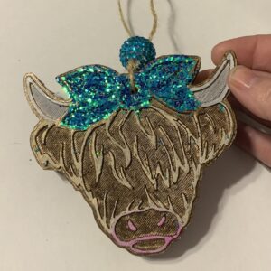 Custom Car Freshner, Highland Cow, Leather and lace