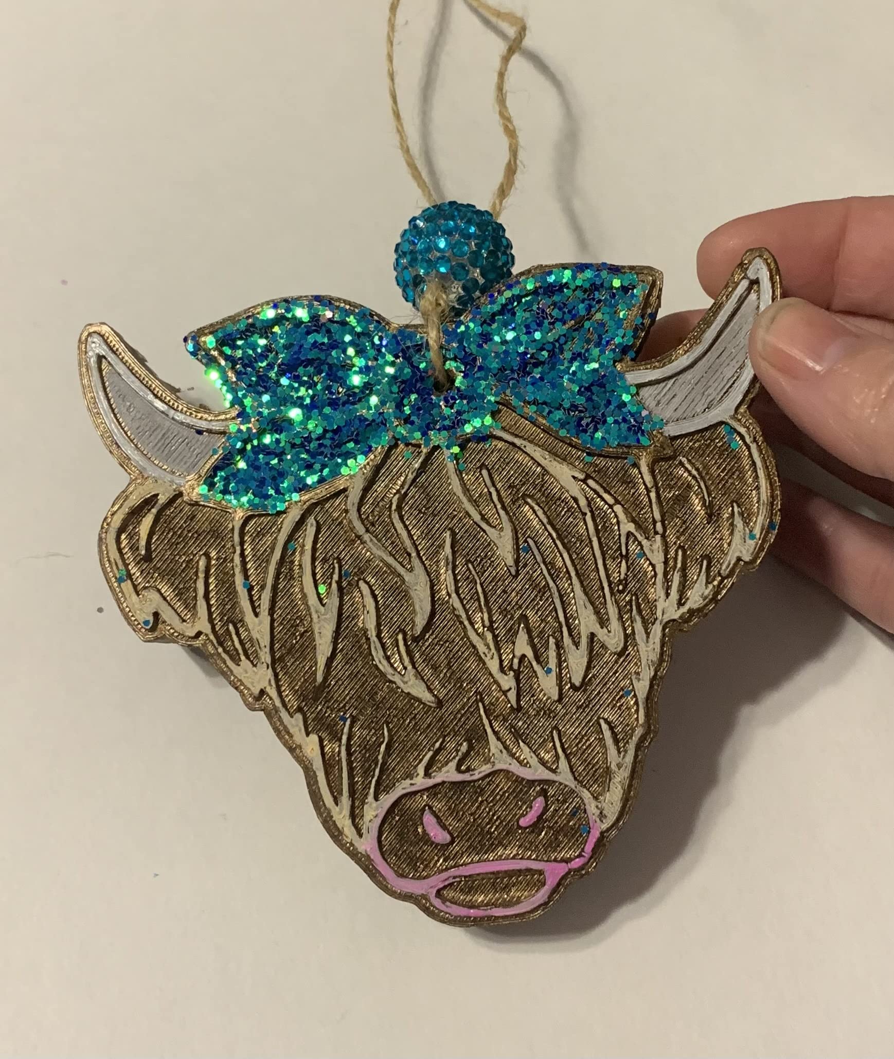 Custom Car Freshner, Highland Cow, Leather and lace