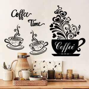 coffee cup wall decals vinyl kitchen wall decor stickers black coffee tea sign decor flower wall art sticker removable diy coffee saying decorations for home cafe shop coffee station bar pub office