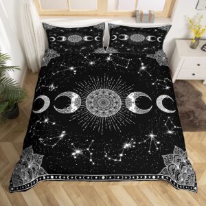 erosebridal sun and moon duvet cover black and white bedding set 3pcs for kids boys teens microfiber bedspread cover with 2 pillow cases(no comforter) full size