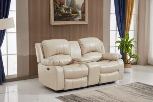 betsy furniture power reclining bonded leather living room set (beige, loveseat)