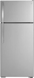 ge gte18gsnrss 28 energy star qualified top freezer refrigerator with 17.52 cu. ft. capacity led lighting adjustable glass shelves and upfront temperature controls in stainless steel