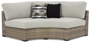 signature design by ashley outdoor calworth curved patio wicker loveseat with cushion, beige