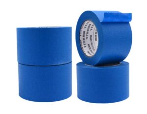 wod pmt21b blue painter’s tape - 3 inch x 60 yds. (4 pack). thick & wide masking tape for safe wall painting, building, remodeling, labeling, edge finishing