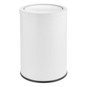 mdesign small round metal 4.8 gallon covered bathroom garbage swing lid trash can waste basket bin for bathroom, bedroom, kitchen, craft room, office, laundry room, garage - white