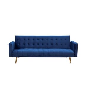 bowery hill mid century convertible sofa couch for living room, button tufted velvet sofa bed for small apartment, modern futon couch in navy blue