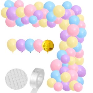 blue yellow pink purple balloon garland arch kit, 123pcs macaron pink yellow blue purple pastel balloons 4d foil balloons for sweet girls birthday bridal shower wedding engagement party decoration