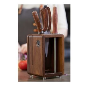 large capacity wooden knife block，household knife holder without knives walnut material，ventilation design countertop knife storage space saver (color : black walnut)