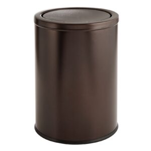 mdesign small round metal 4.8 gallon/18 liter covered bathroom garbage swing lid trash can waste basket bin for bathroom, bedroom, kitchen, craft room, office, laundry room, garage - bronze