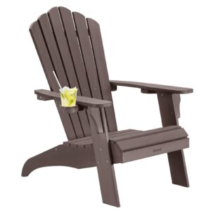 cecarol oversized adirondack chair plastic, outdoor fire pit chair with cup holder, adirondack patio chair weather resistant for outside, porch, lawn, garden- ac01, coffee