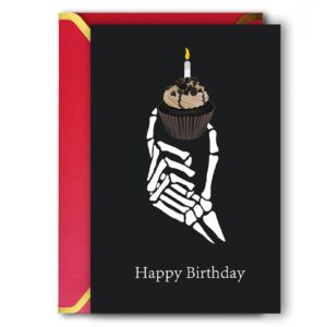 ziwen rude birthday cupcake card, funny gothic day gifts for her him, happy birthday card for men women, bday cupcake skeleton gothic card, dirty black skeleton birthday day gifts for husband wife……