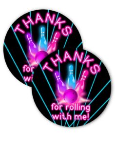 bowling party favor stickers - 20 favor bag stickers - bowling party thank you tag - bowling party supplies - bowling party decorations - glow pink stickers