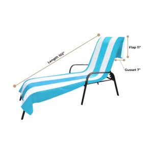 Superior Cabana Cotton Lounge Chair Cover, Outdoor Towel/Chaise Furniture Covers, Terry Cloth, Beach, Spa, Swim Accessories, Pool Chair Cover, Soft, Quick Drying, 32" x 102", Turquoise