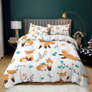 ailonen fox duvet cover set,fox bedding set full size,animal pattern printed comforter cover set for kids,1 quilt cover 2 pillowcases 3 piece