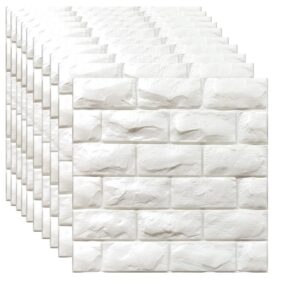 yu li 3dh 3d wall panels peel and stick 11pcs white foam brick wallpaper for bedroom faux stone wall panel self-adhesive wallpaper (11pcs-10.65 sq ft, white)