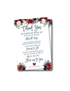 your main event prints 50 navy burgundy wedding thank you place setting cards, great for adding to your table centerpieces and wedding decorations for receptions, pack of 50 cards