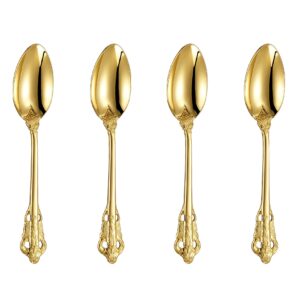 keawell luxury 6.3" teaspoons, 18/10 stainless steel, gorgeous small spoons, stirring, mixing, sugar, cake, dessert spoons, mini antipasto spoons (gold)