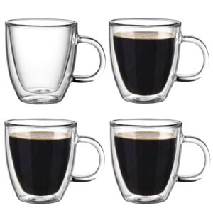 yuncang 5.5 oz espresso mugs (set of 4), double wall glass coffee cups with handle insulated glasses espresso mugs