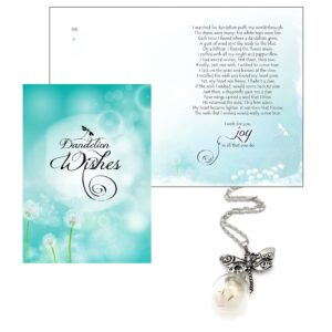 smiling wisdom - a dandelion wish of joy greeting card and real seeds gift set - goodbye, birthday, retirement, journey, graduation - women - dragonfly dandelion dangle