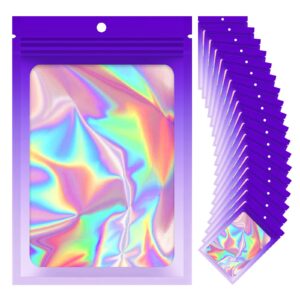 100 pieces resealable mylar bags, smell proof bags with clear window for food storage party favor packaging small business (gradient purple, 4.1×5.9 inch)