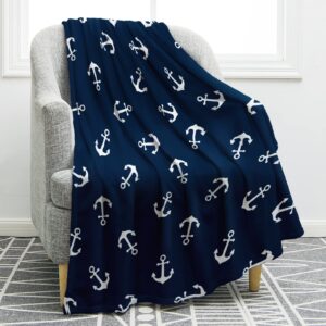 jekeno nautical anchor blanket gifts for men women kids boys birthday christmas for dad husband son fathers day presents sea adventure ocean theme navy throw blankets dark blue 50"x60"