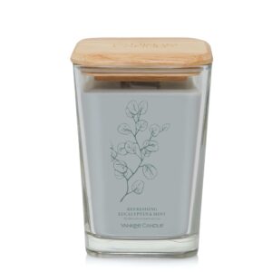 yankee candle refreshing eucalyptus & mint well living collection large square candle, 19.5 oz.