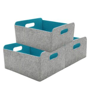 welaxy storage baskets felt foldable cube bin shelf bins organizer felt box for kids toys magazine books clothes for office bedroom closet babies nursery (turquoise x 3)