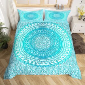 castle fairy hippie mandala bedding set,teal trippy duvet cover for kids teen boys girls,bohemian art comforter cover decorative room,chic exotic quilt cover with 2 pillowcases,king size