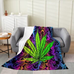 marijuana weed leaf blanket blanket for boys girls men,cannabis leaves throw blanket throw 50x60,trippy colorful marijuana leaf fleece blanket home room decor,boho mandala leaves bed blanket