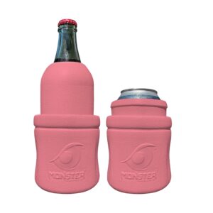 monster cooler 3-in-1 only lightweight and adjustable can/bottle cooler | indestructible | fits odd bottle shapes and sizes | for ice cold hard seltzer, beer, soda (conch shell- pink, single)